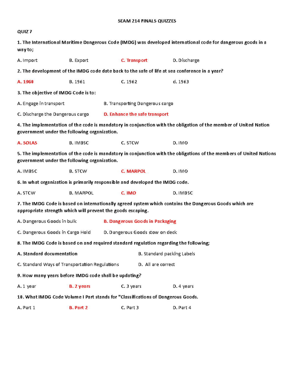 SEAM214-CARGO HANDLING AND STOWAGE DANGEROUS GOODS AND INSPECTION ...