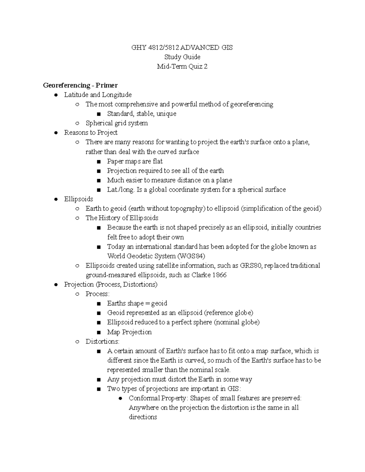 Advanced GIS Midterm Quiz 2 Study Guide pt. 1 - GHY 4812/5812 ADVANCED ...