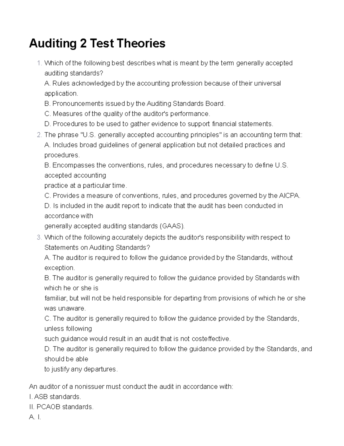 Auditing 2 Test Theories - Auditing 2 Test Theories An auditor of a ...