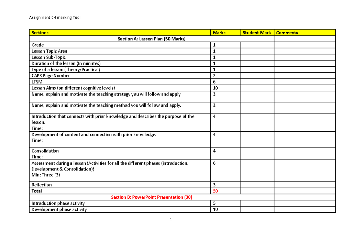 Marking Tool Assignment 04 - Assignment 0 4 marking Tool 1 Sections ...