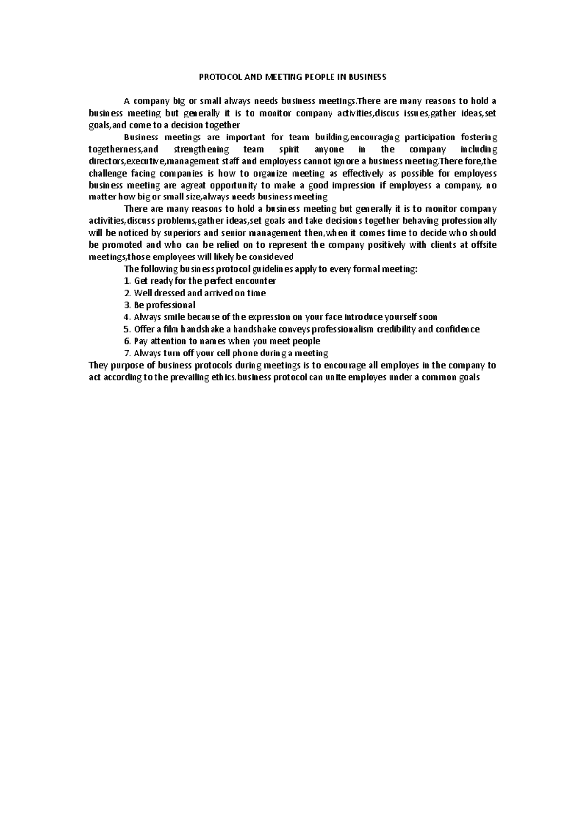Protocol AND Meeting People IN Business - PROTOCOL AND MEETING PEOPLE ...