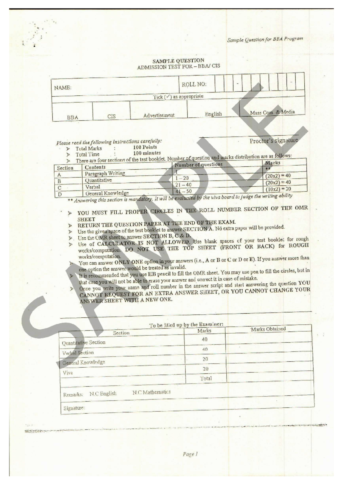 Bba-sample-question - Practice material on English and Math - Business ...