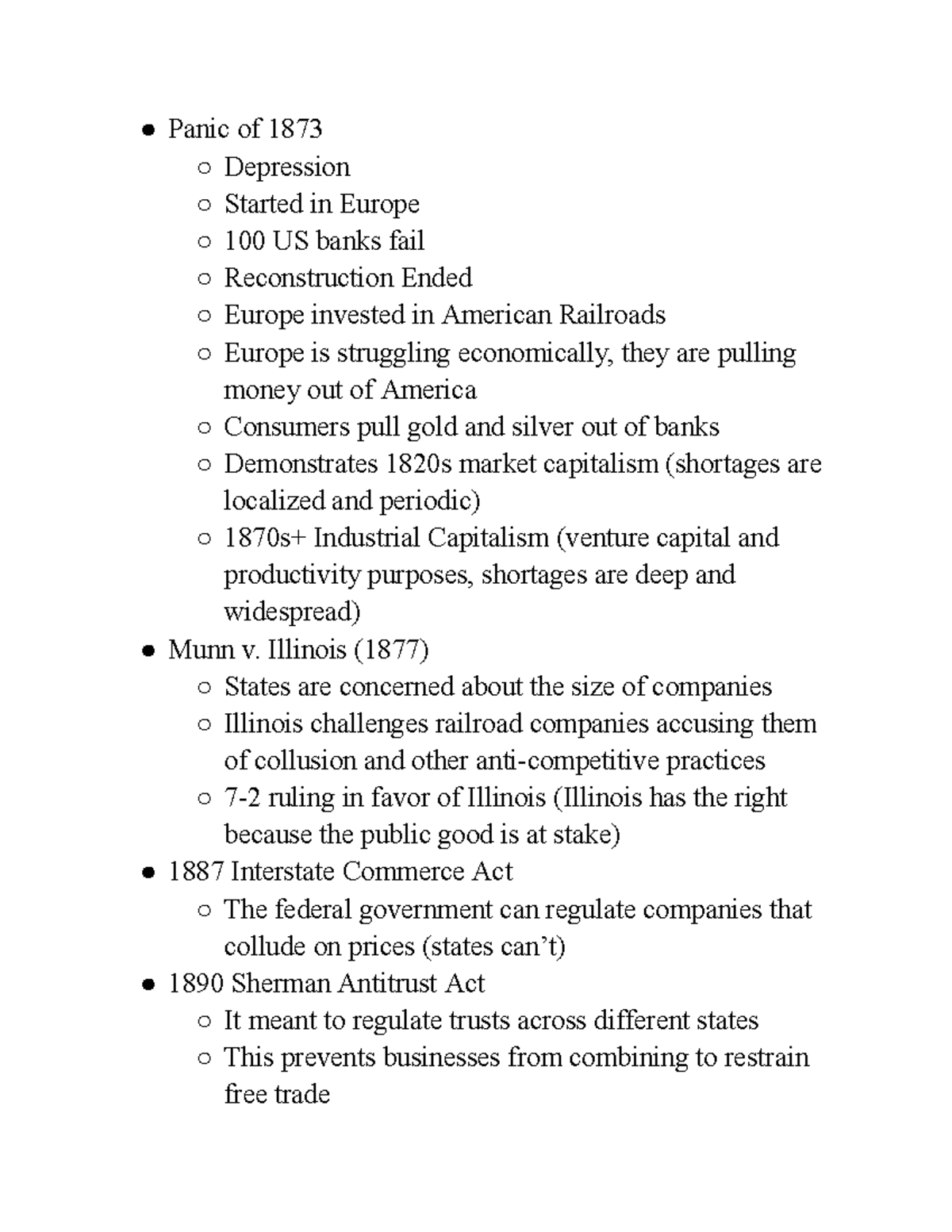 APUSH Notes Industrial Revolution - Panic of 1873 Depression Started in ...