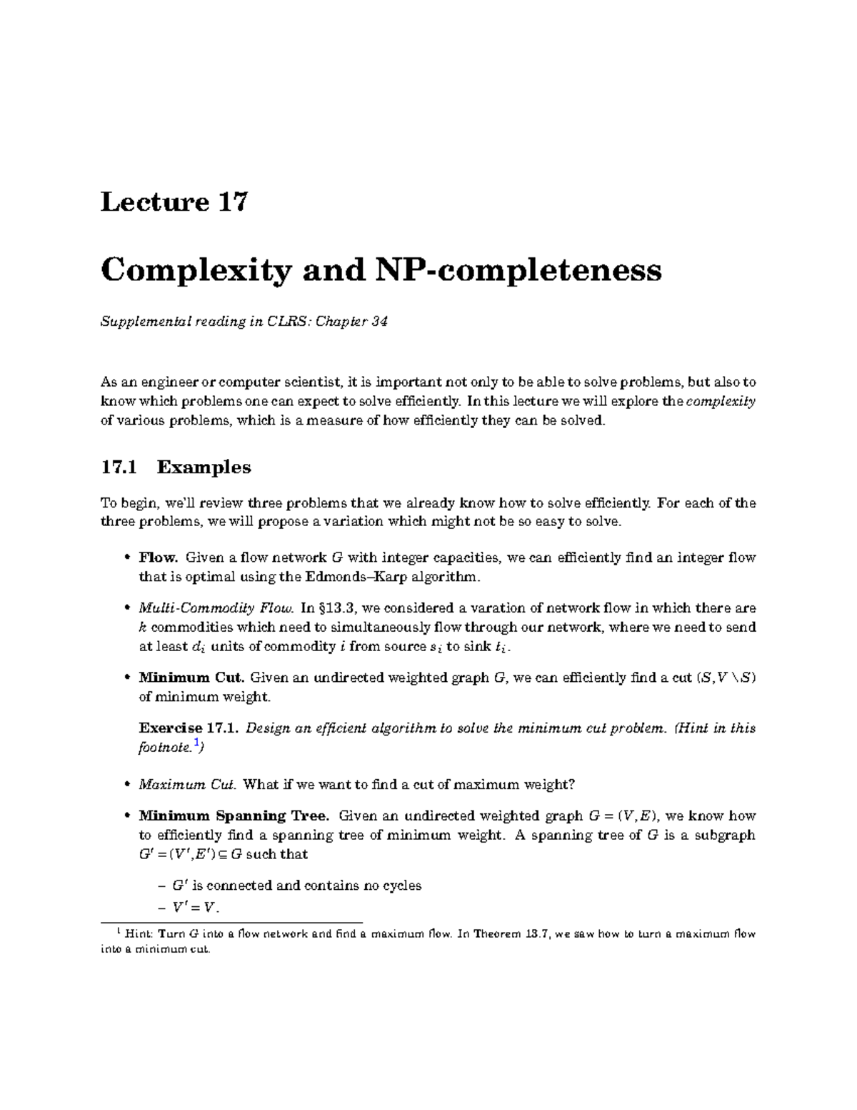 Complexity - College notes - Lecture 17 Complexity and NP-completeness ...