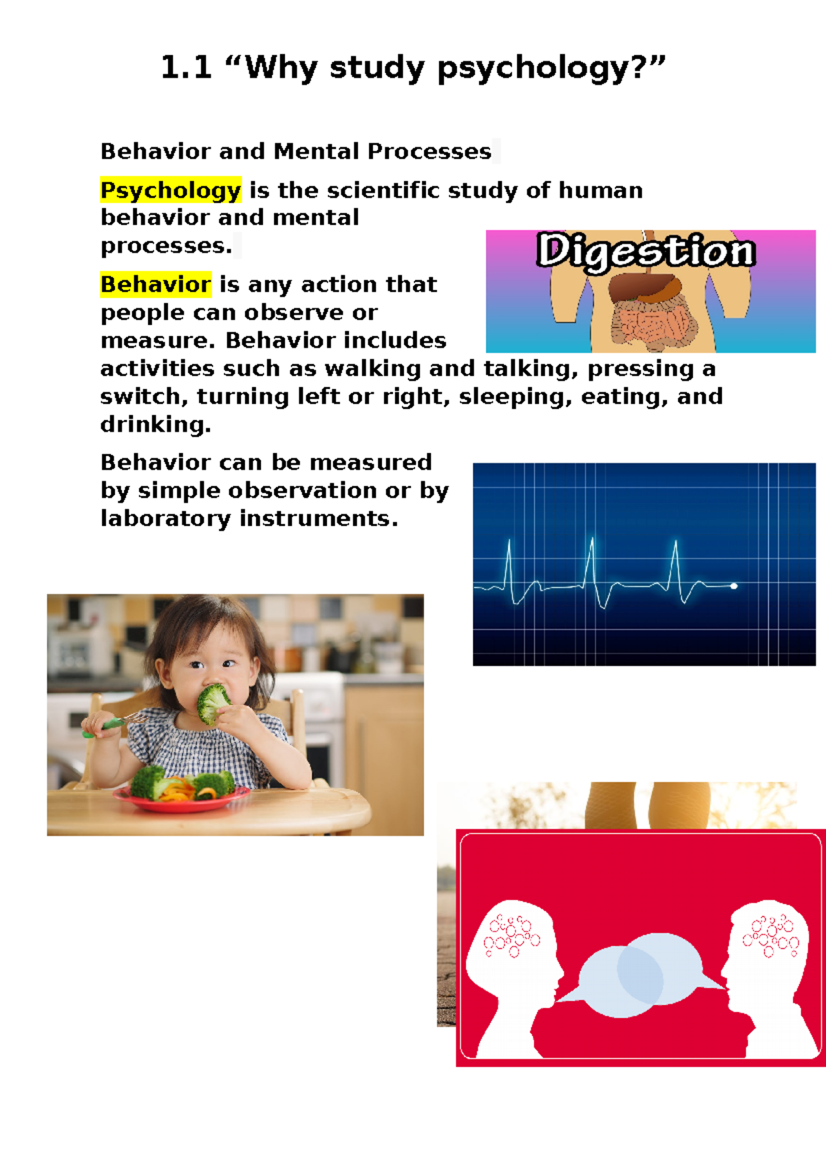 1 - sheet - 1 “Why study psychology?” Behavior and Mental Processes ...