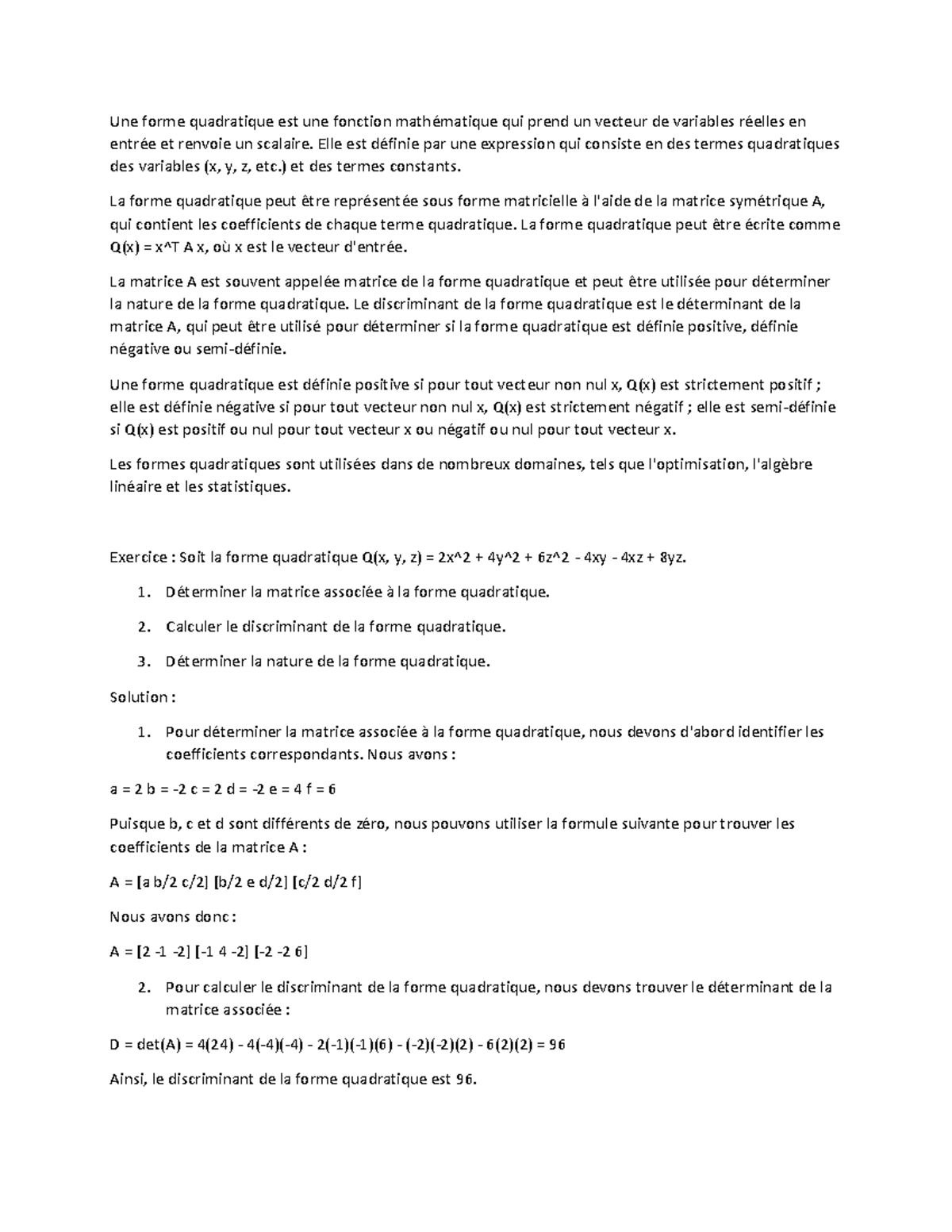 Les formes quadratiques resume - Une forme quadratique est une fonction ...