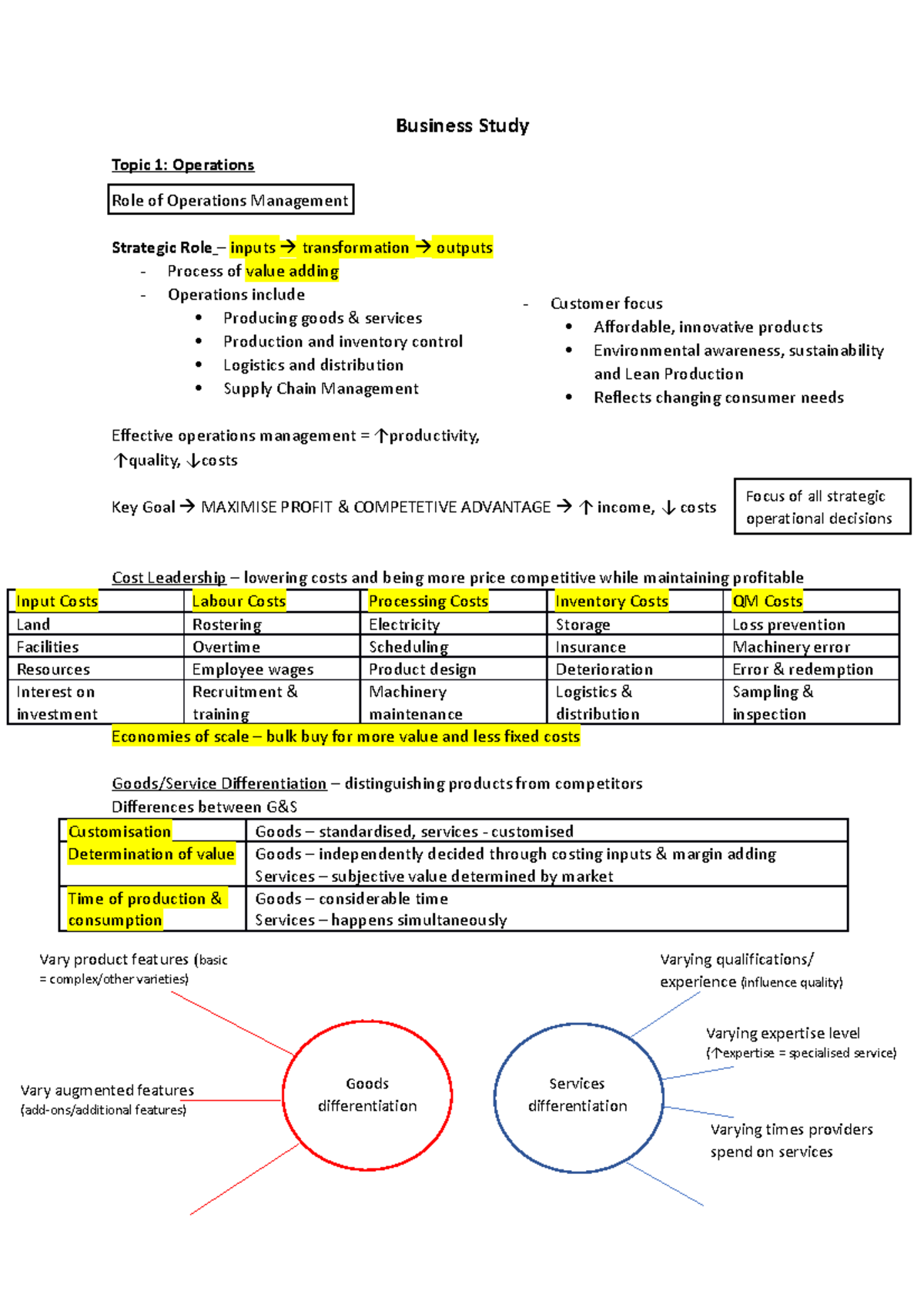 1.2 hsc business study operations - Business Study Topic 1: Operations Role of Operations ...