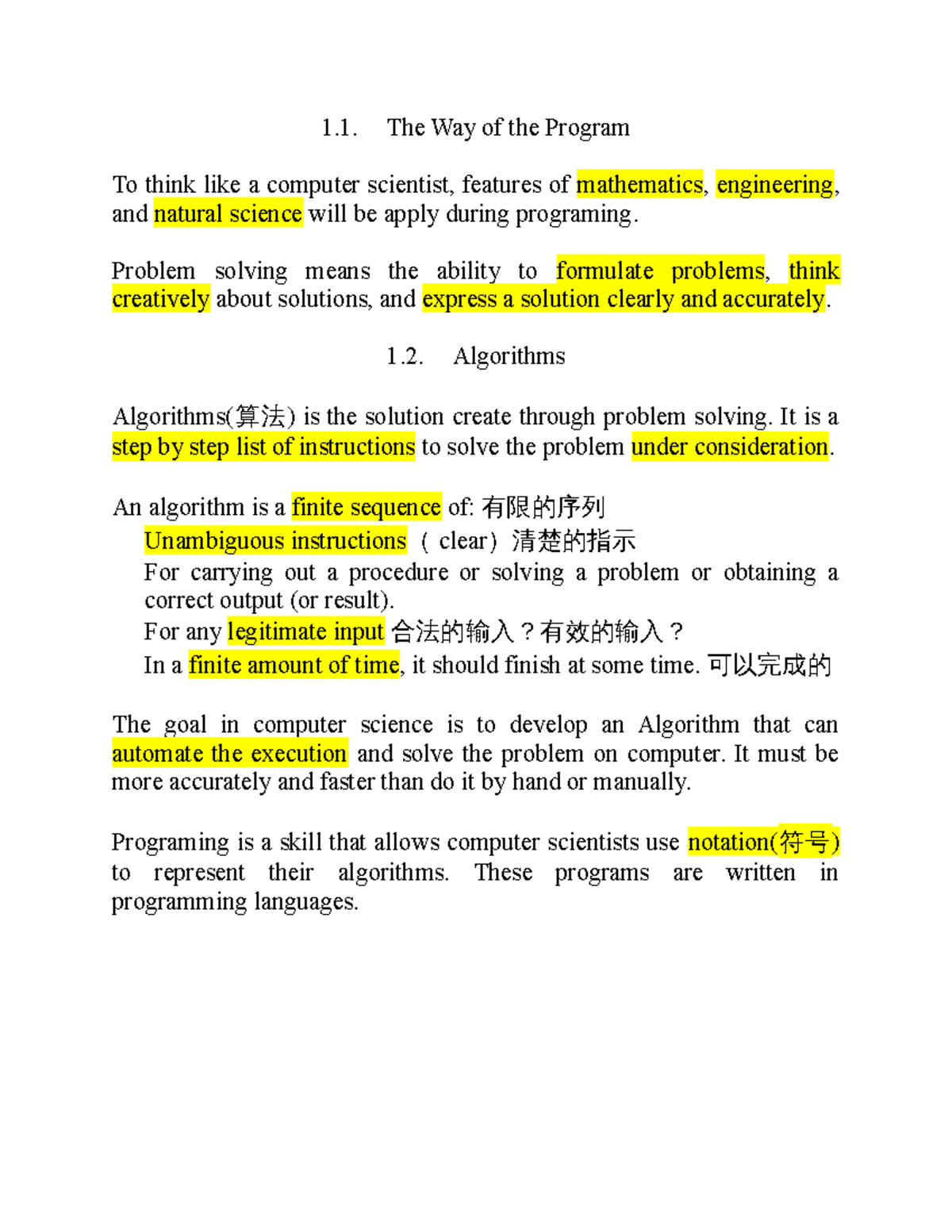 Week 1 Notes - The Way of the Program To think like a computer ...