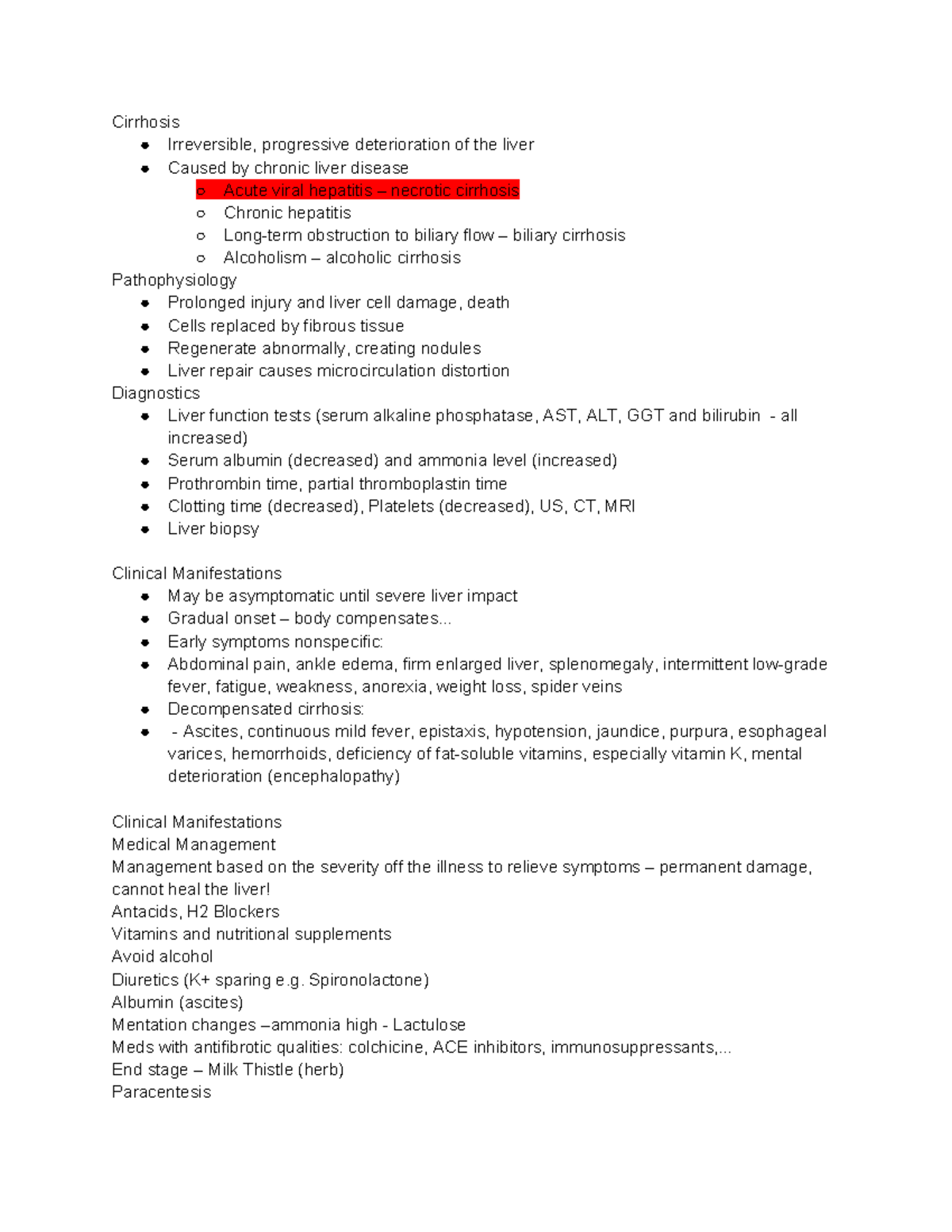 Liver cirrhosis - Lecture Notes/Study prep - Cirrhosis Irreversible ...