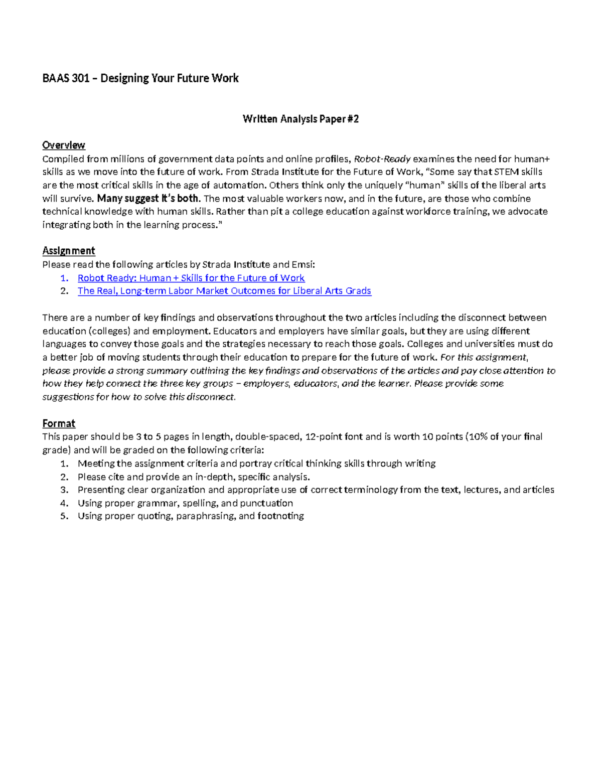 BAAS 301, Written Analysis Paper #2 - BAAS 301 – Designing Your Future ...