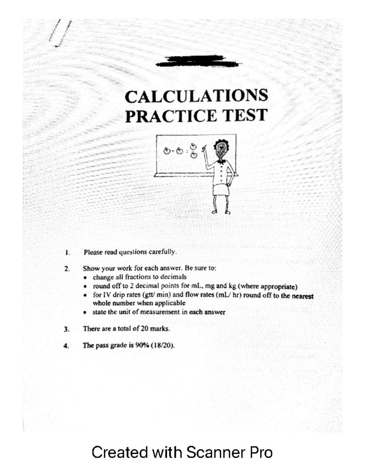 Math - Medical Dosages Practice Test with Answer Key - CALCULATIONS ...
