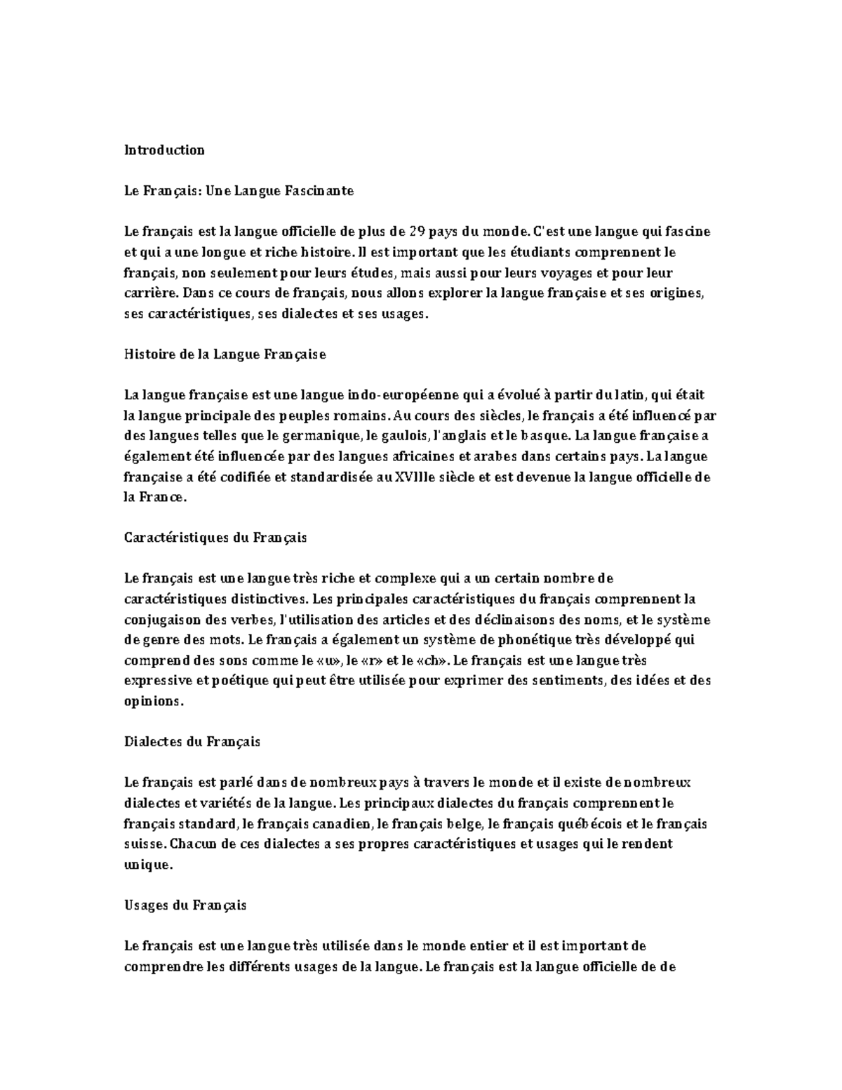 French Studies - Introduction Le Français: Une Langue Fascinante Le ...