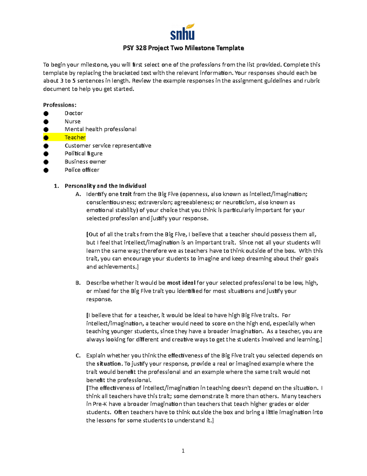 Module 5 Project Two Milestone Template - PSY 328 Project Two Milestone ...