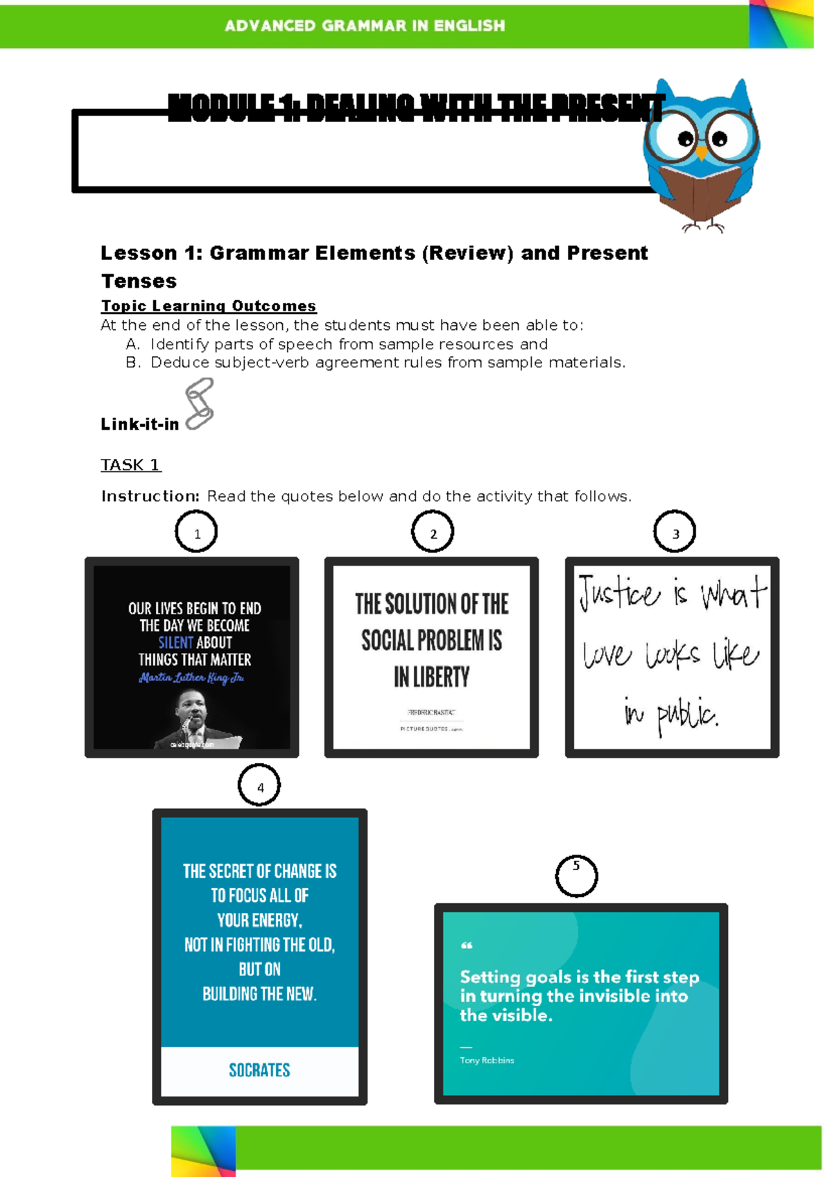 IS 104 Module 1 only - 4 5 MODULE 1 : DEALING WITH THE PRESENT 1 2 3 ...