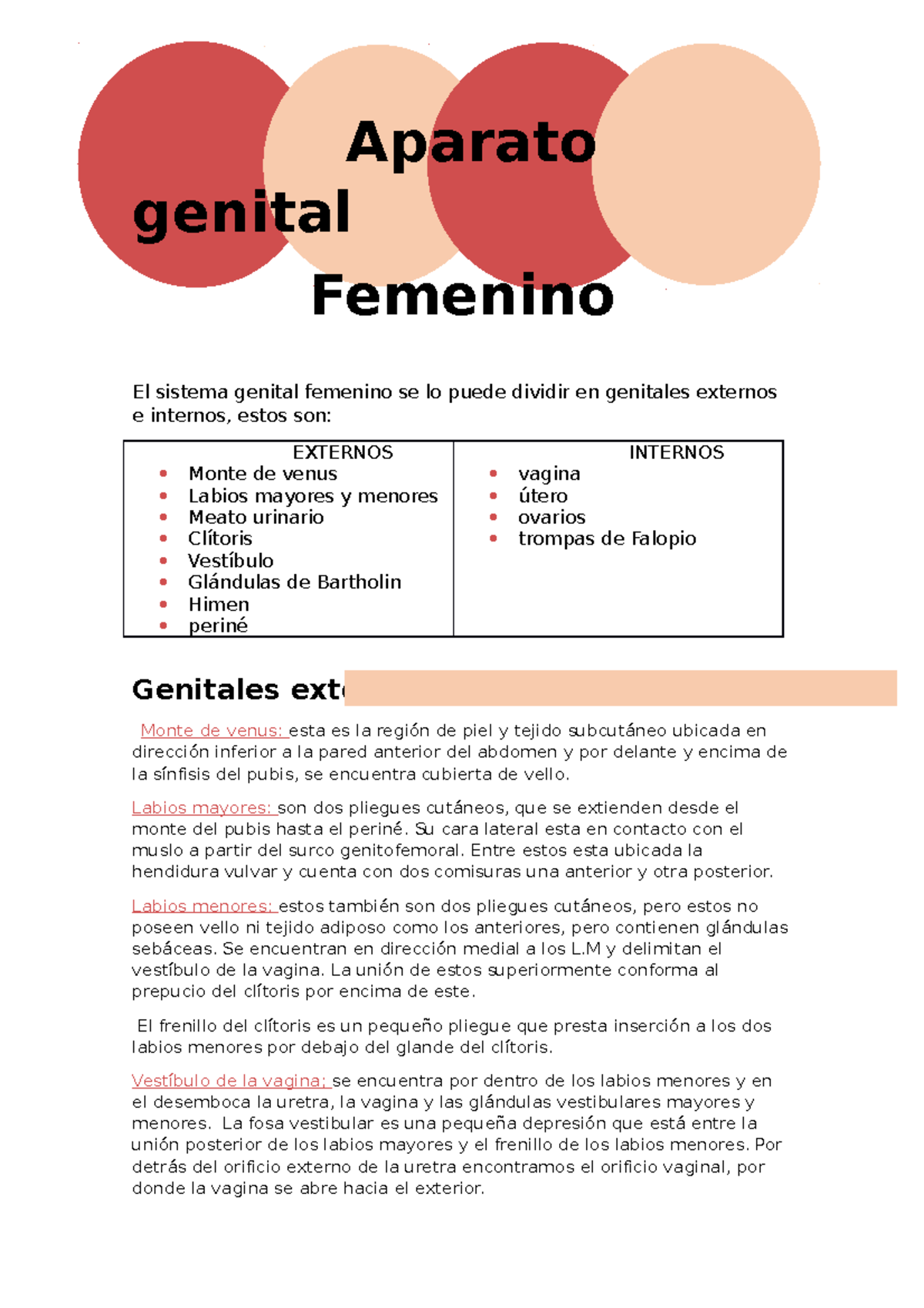 Aparato genital femenino - Aparato genital Femenino El sistema genital ...