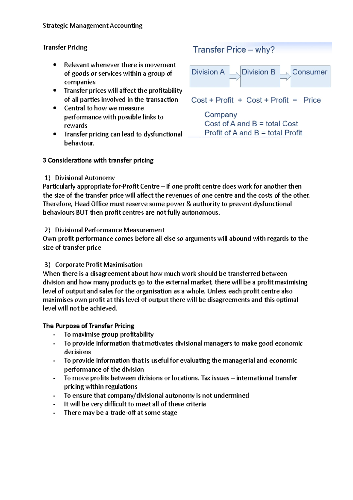 Transfer Pricing - 3 Considerations with transfer pricing Divisional ...