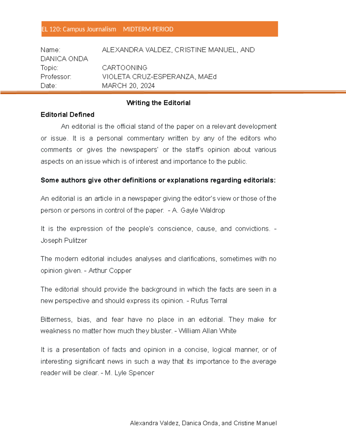 Writing the Editorial - (Valdez, Onda, and Manuel) - DANICA ONDA Topic ...