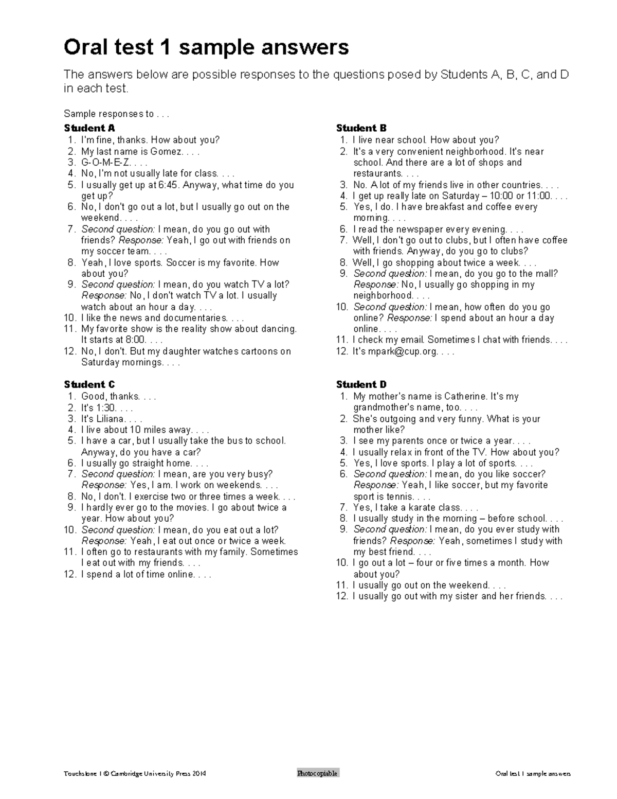 TS OT1 AS - apuntes - Touchstone 1 © Cambridge University Press 2014 ...