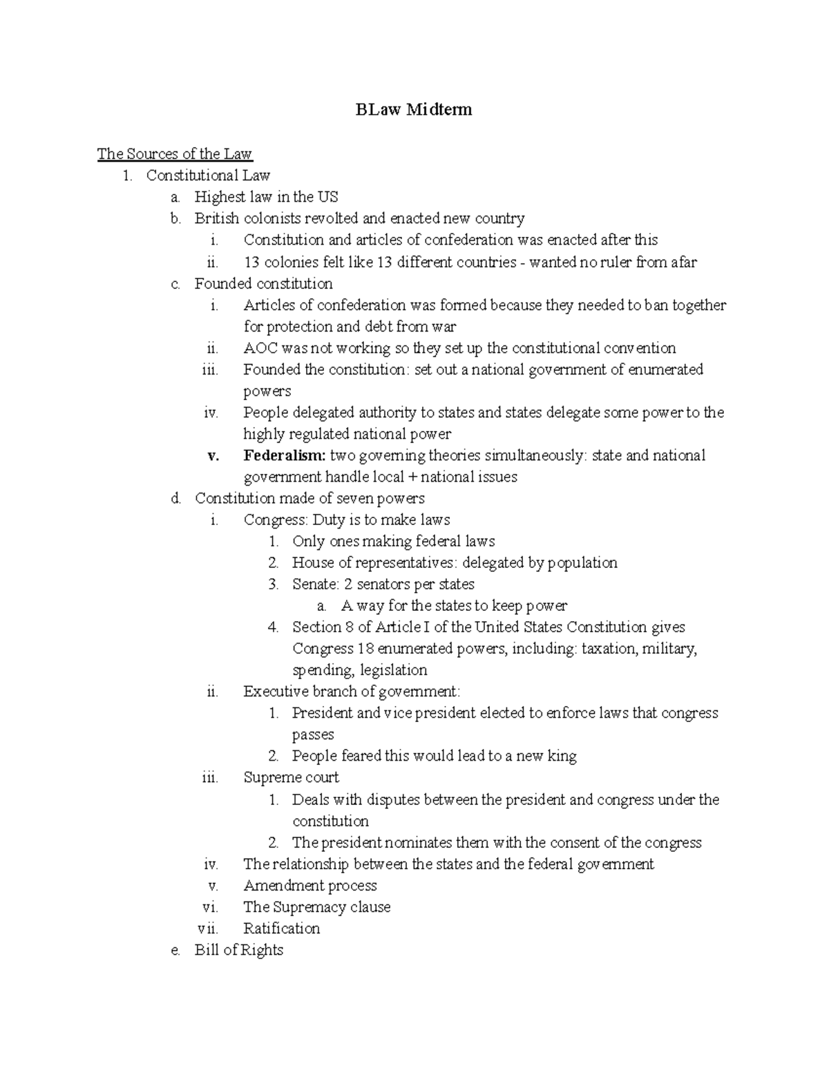 Midterm - This is a study guide - BLaw Midterm The Sources of the Law 1 ...