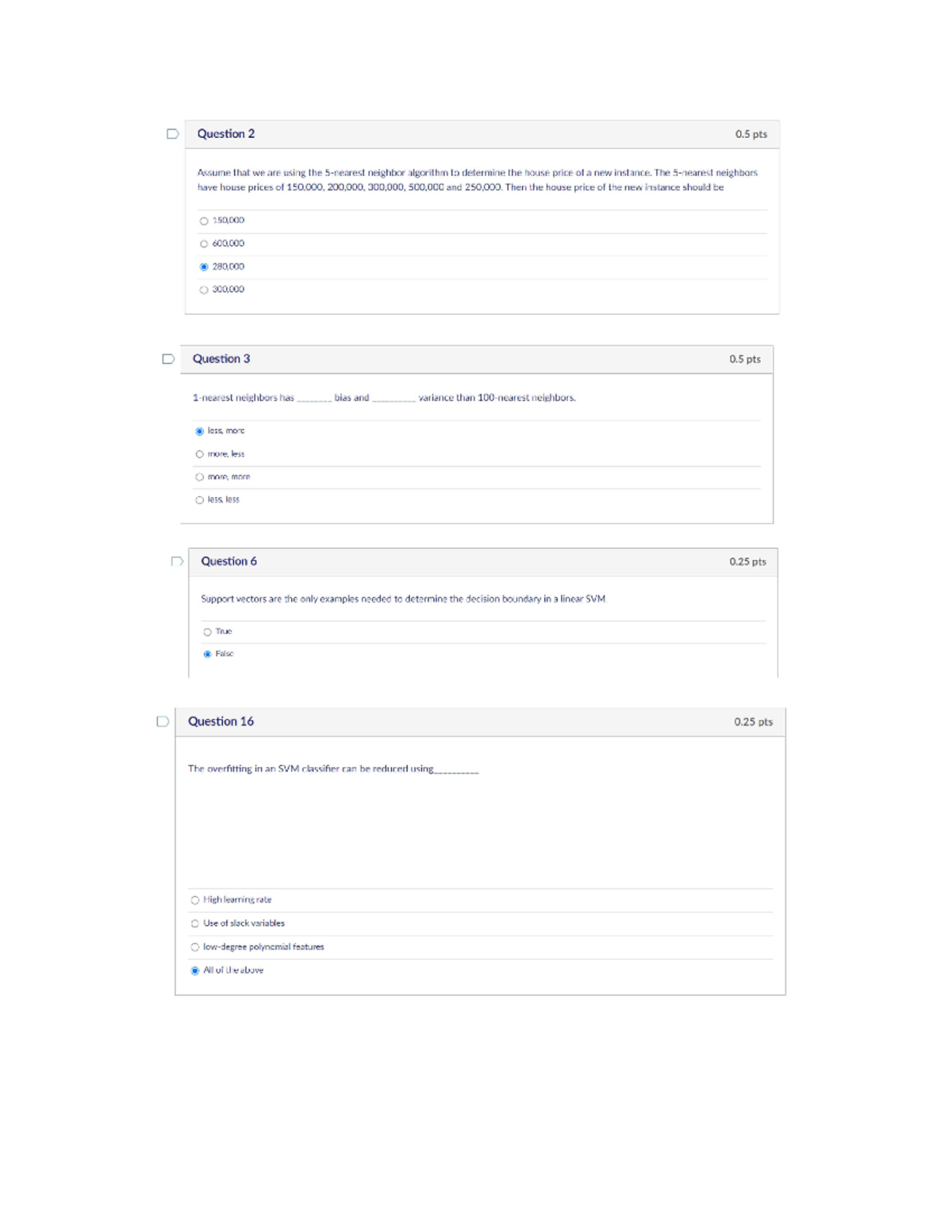 ML quiz 2022 2023 - What is the minimum possible number of Support Vectors for an N-dimensional ...