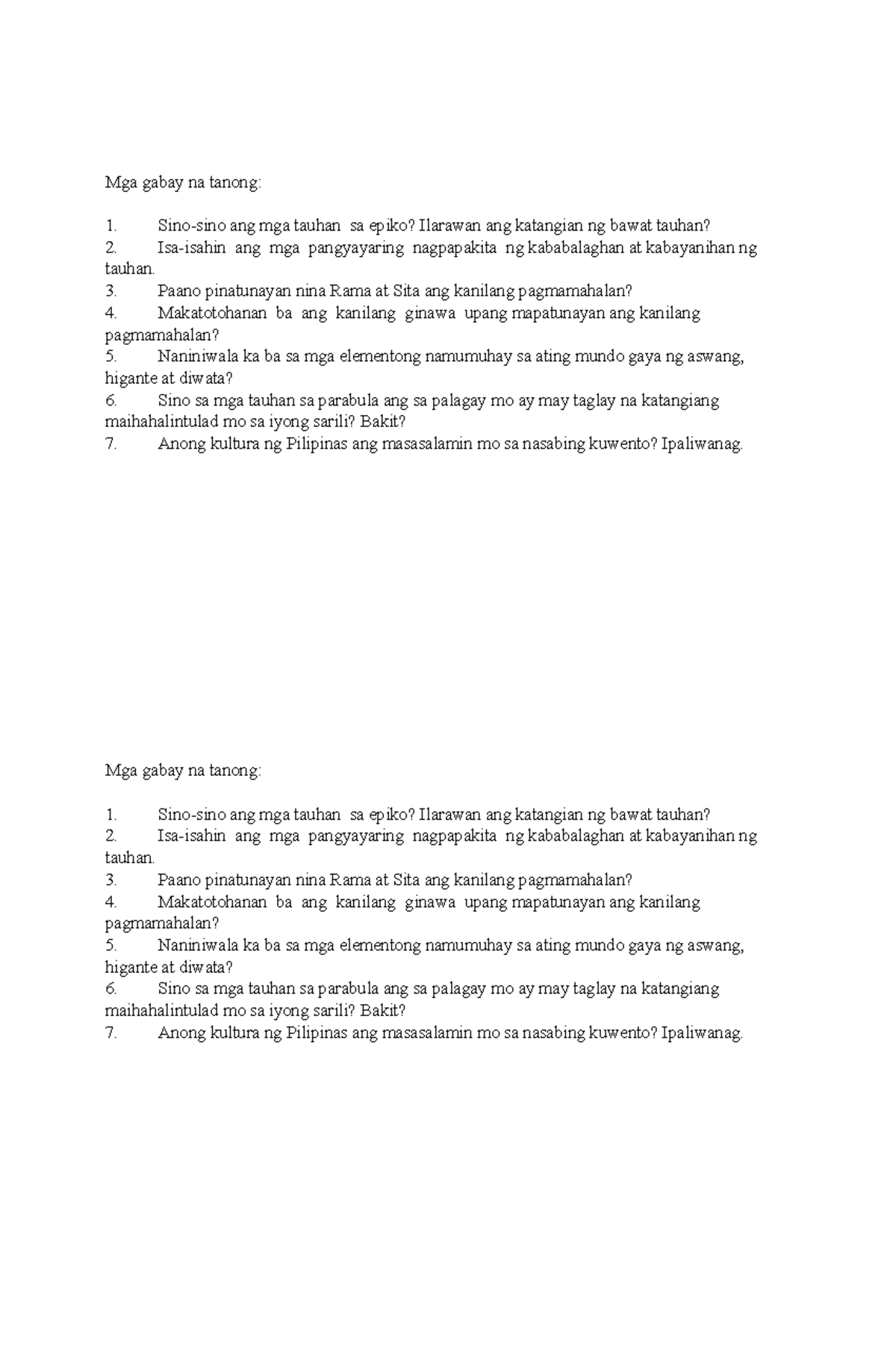 Mga gabay na tanong - Mga gabay na tanong: Sino-sino ang mga tauhan sa ...