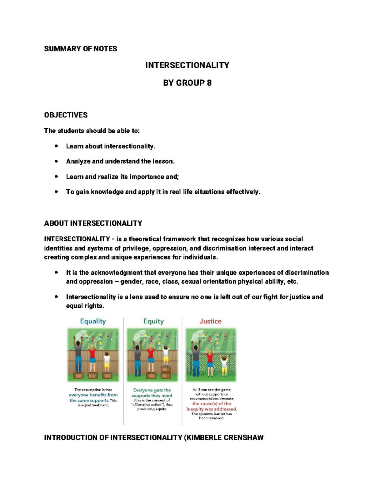 Summary-OF- Notes- Intersectionality - SUMMARY OF NOTES ...
