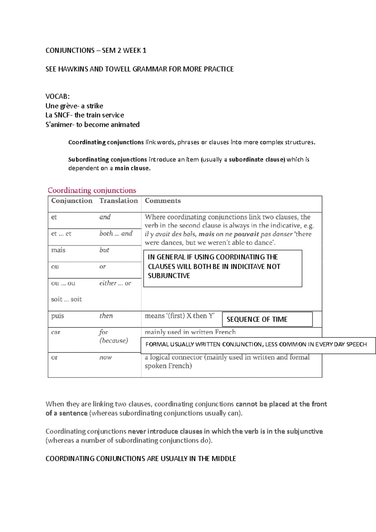 Conjunctions - grammar - CONJUNCTIONS – SEM 2 WEEK 1 SEE HAWKINS AND ...