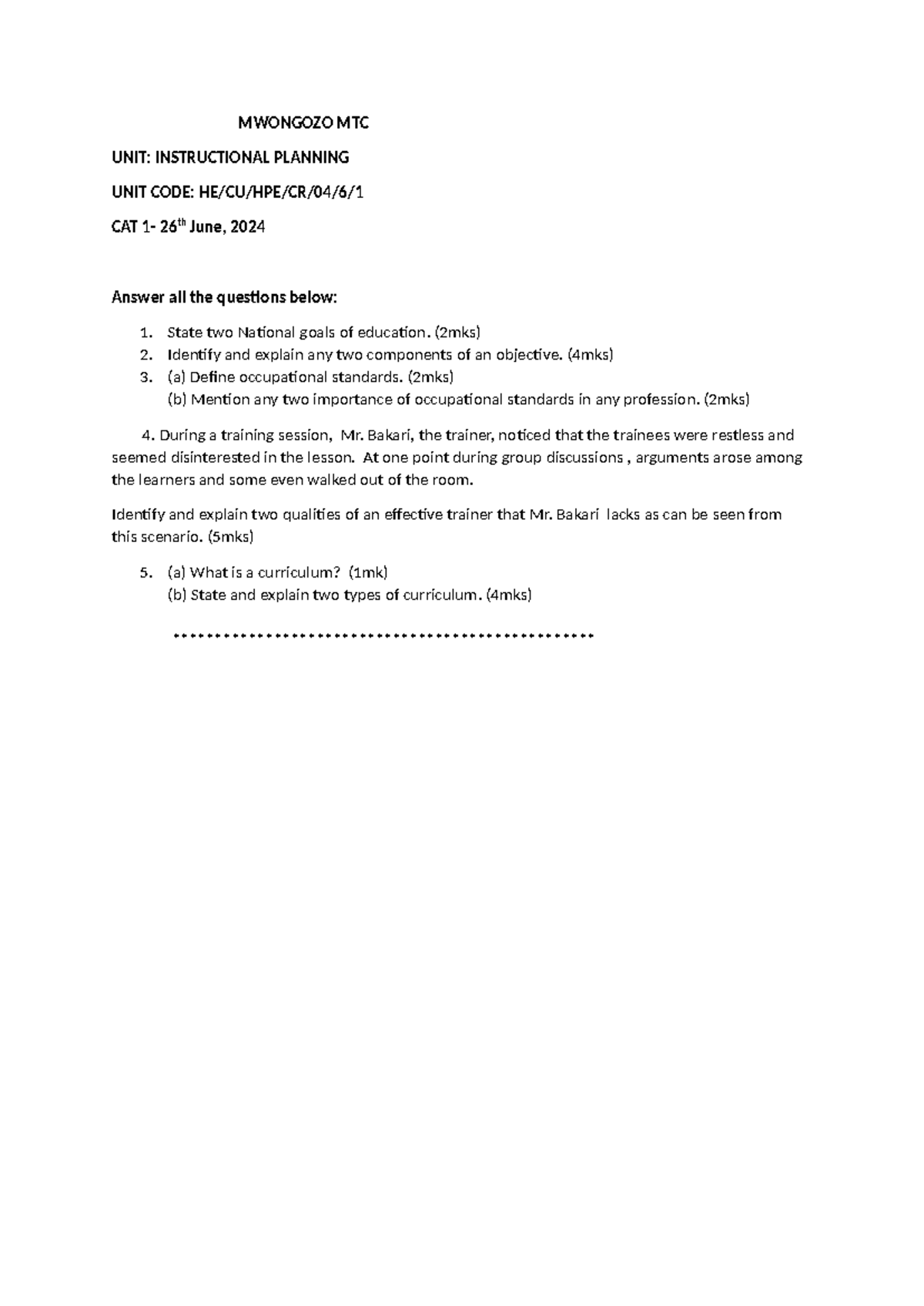 Document - designed to give trainers instructions on how to teach ...