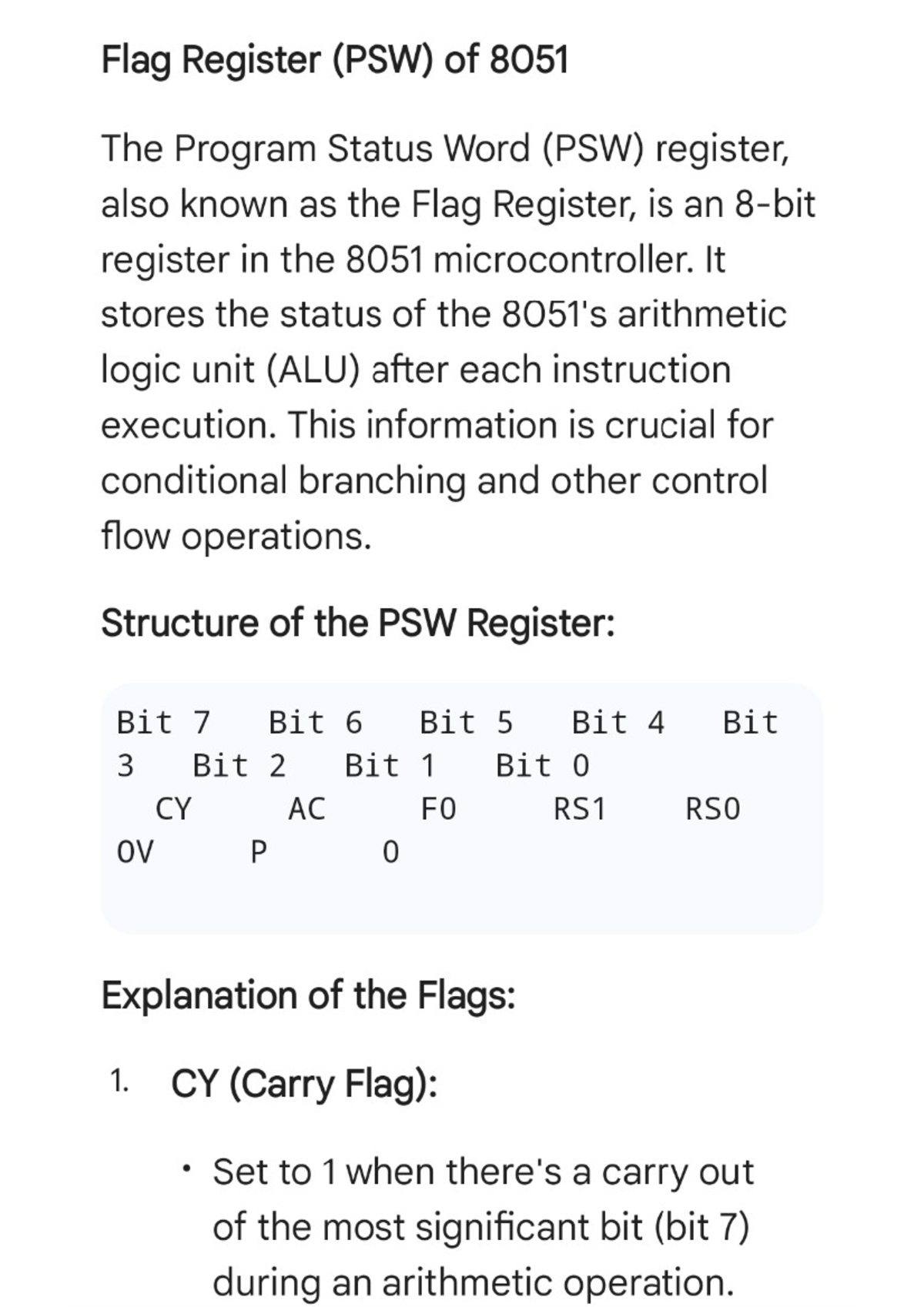 MCES - Yes it this we start your . - Flag Register (PSW) of 8051 The ...