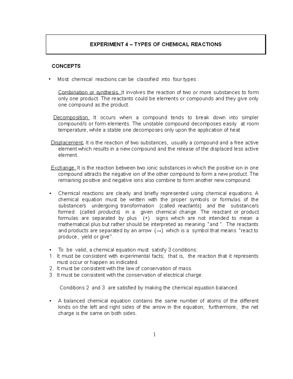 Expt4-Chemical Reactions.pdf - EXPERIMENT 4 – TYPES OF CHEMICAL ...
