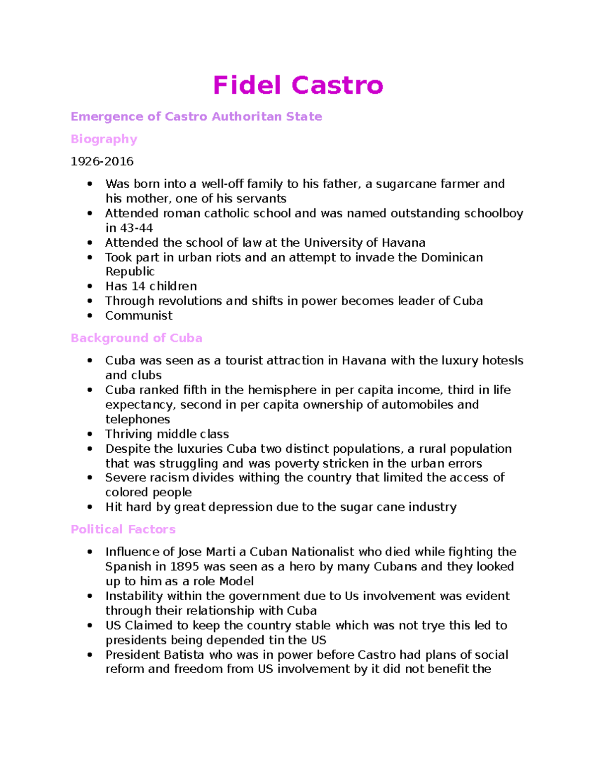 Fidel Castro - Fidel Castro Emergence of Castro Authoritan State ...