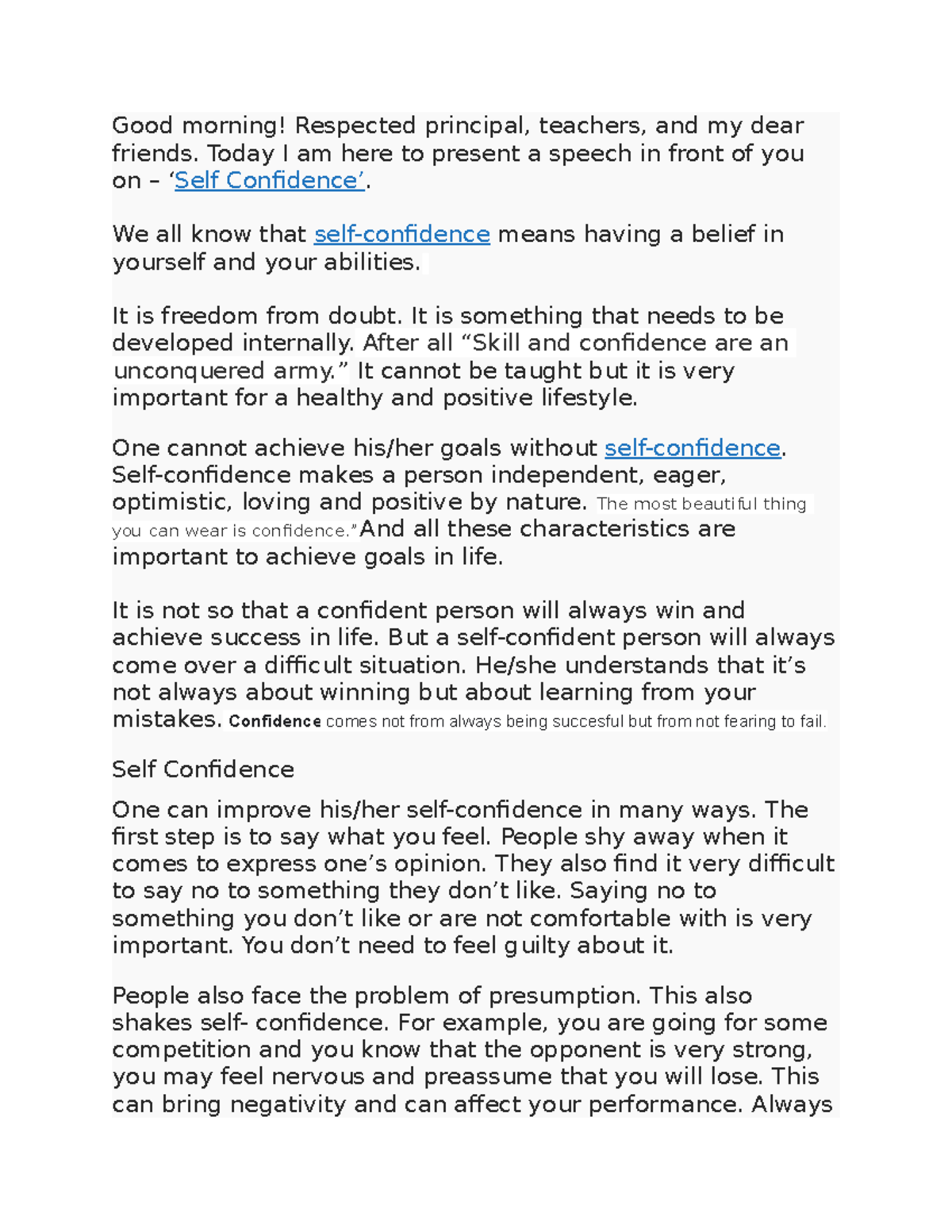 JAM Speech - ascascsds - Good morning! Respected principal, teachers ...