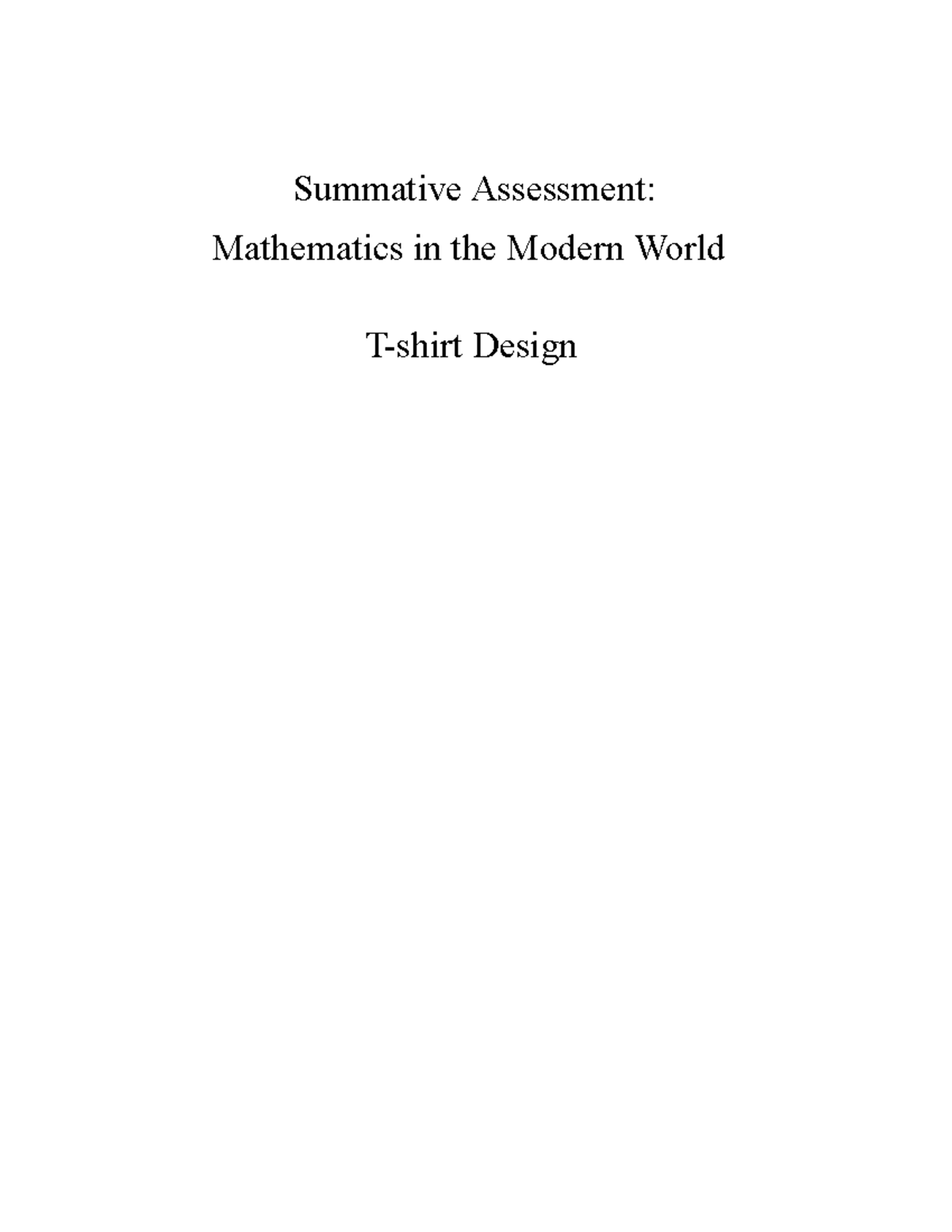 Summative Assessment TShirt Design - Summative Assessment: Mathematics ...
