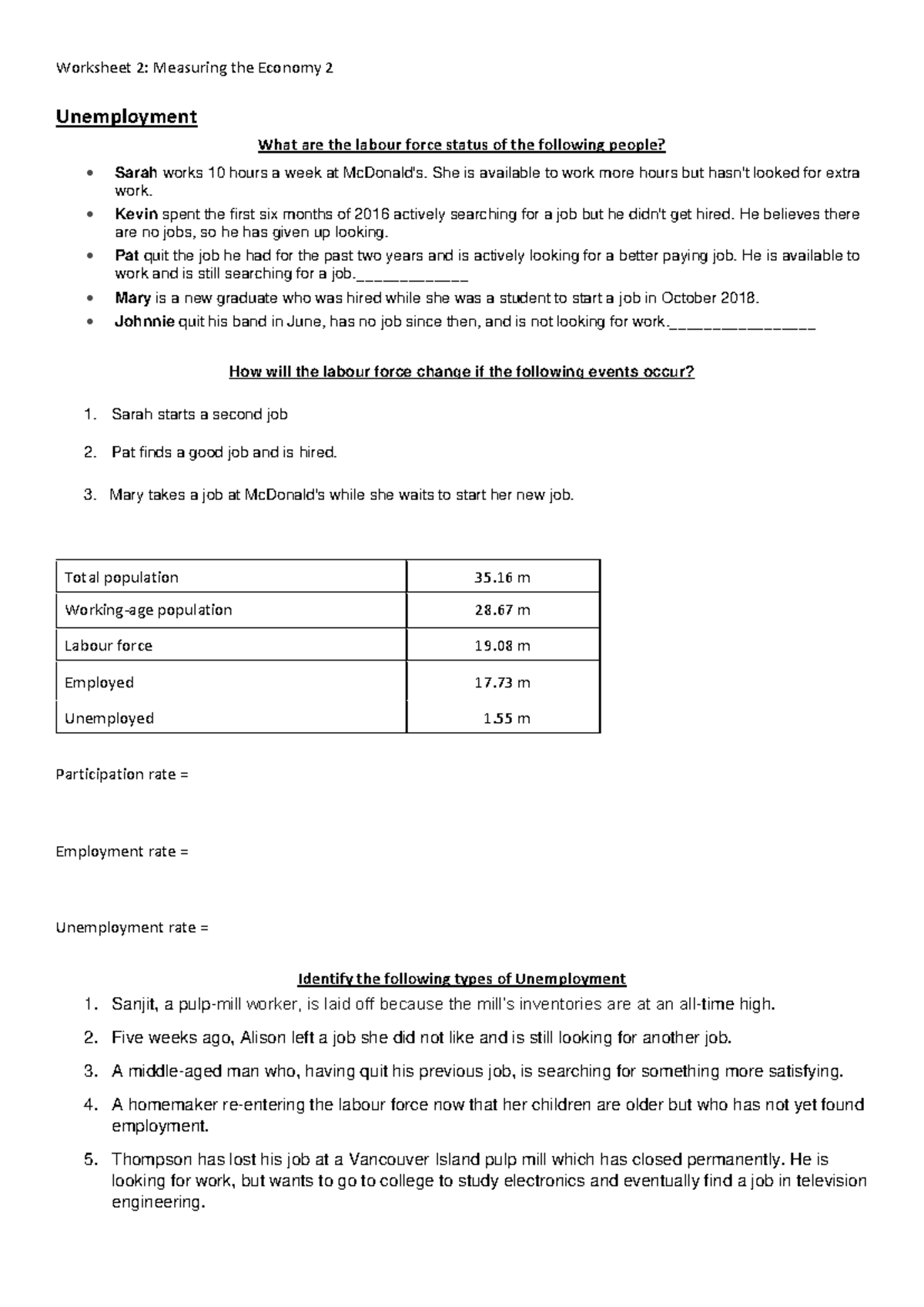 2. Worksheet Chapter 4 - Worksheet 2: Measuring the Economy 2 ...