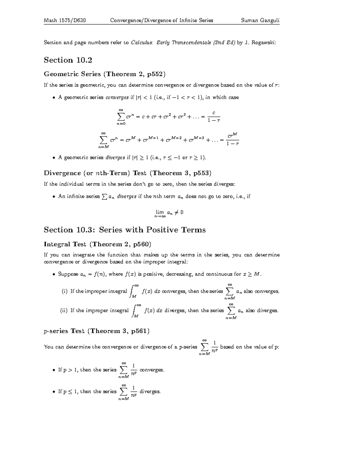 1431359547 Math1575 Infinite Series Tests Updated - Section and page ...