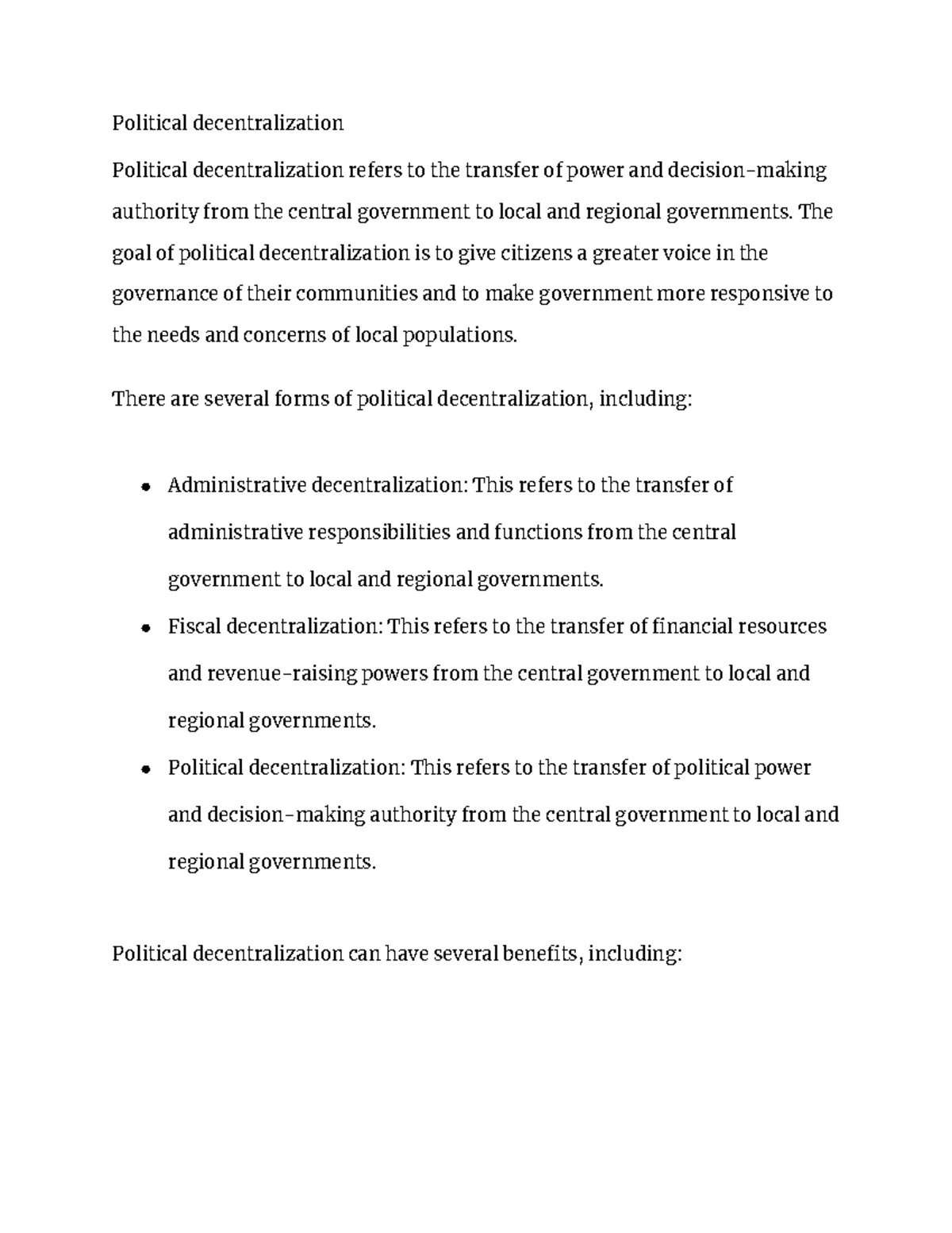 Political sciences(Political decentralization) - Political ...