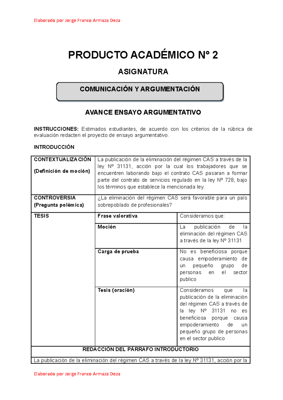 Producto Academico N 02 Universidad continental Jo - Elaborado por Jorge Franco Armaza Deza ...
