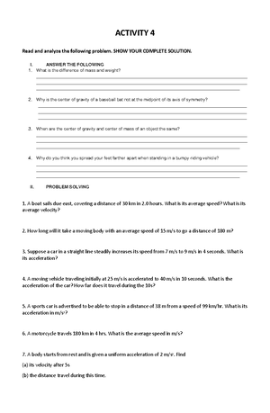 Activity 1 (Physics 1) - ACTIVITY 1 Read and analyze the following ...