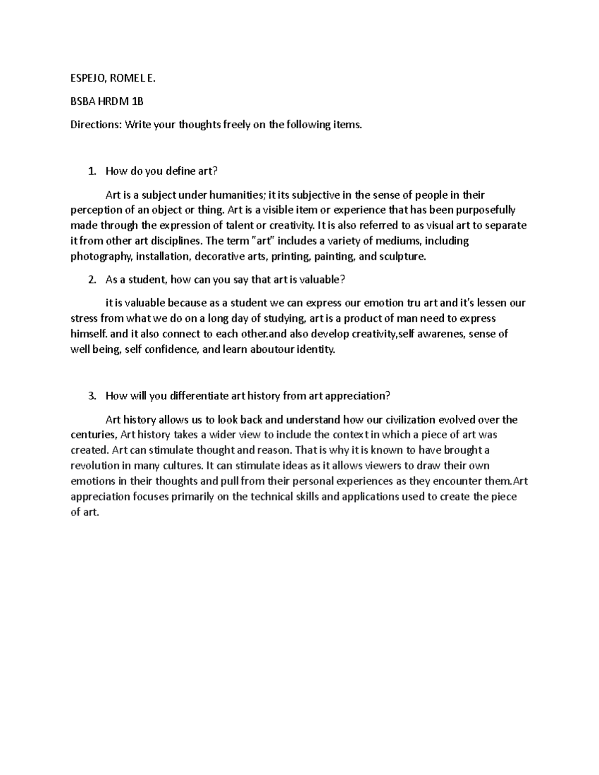 Espejo, Romel E. BSBA HRDM 1B - ESPEJO, ROMEL E. BSBA HRDM 1B ...