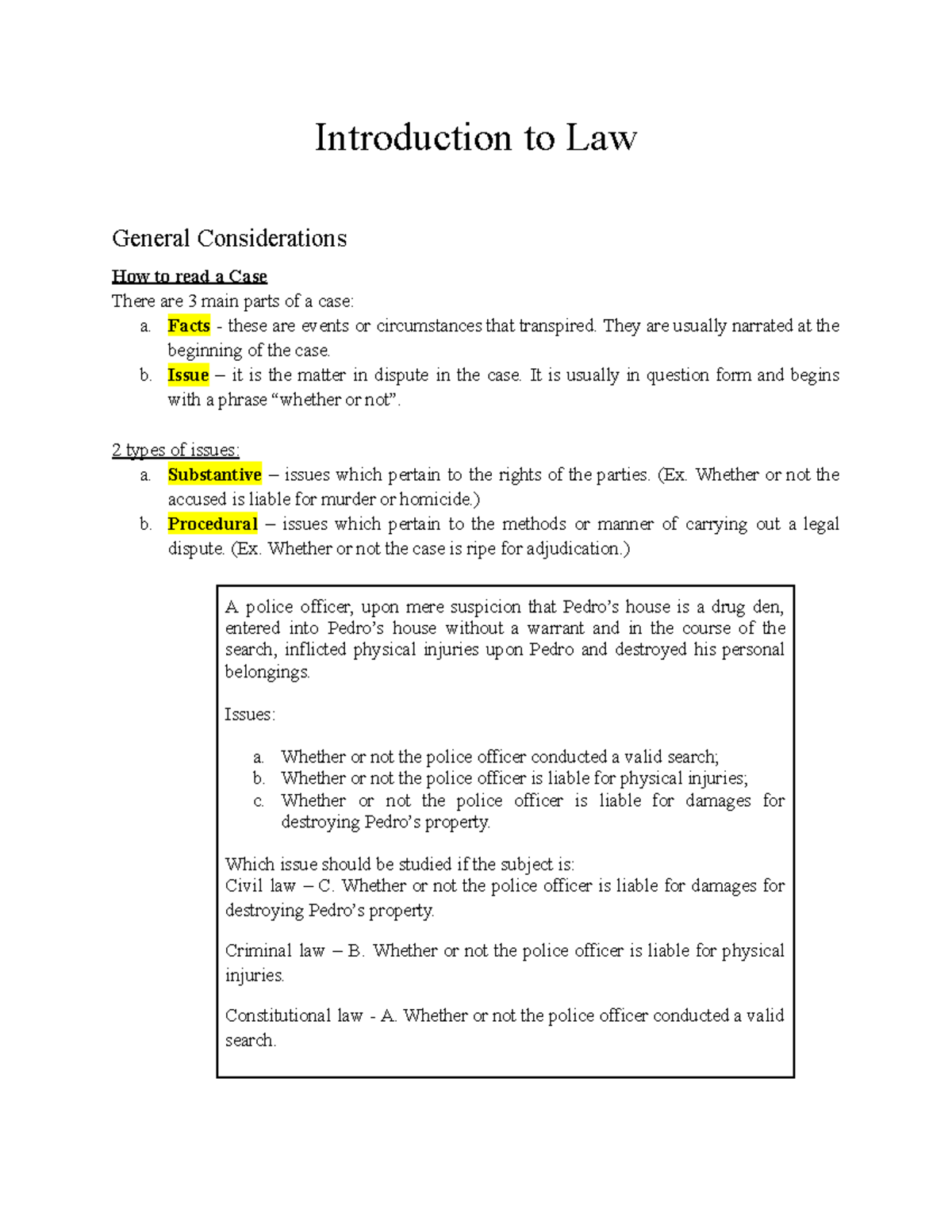 Introduction to Law - Introduction to Law General Considerations How to ...