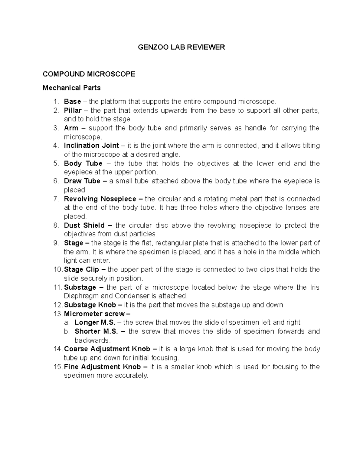 Genzoo LAB Reviewer - Laboratory Exam - GENZOO LAB REVIEWER COMPOUND ...