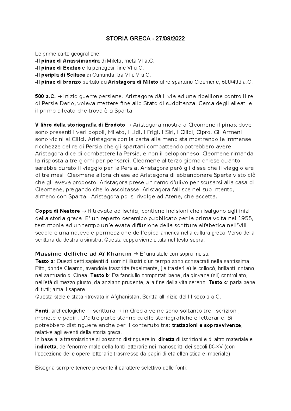 Storia Greca - STORIA GRECA - 27/09/ Le prime carte geografiche: -Il pinax di Anassimandra di ...