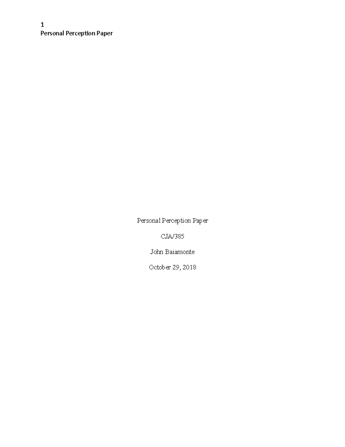 Personal Perception Paper - Personal Perception Paper Personal ...