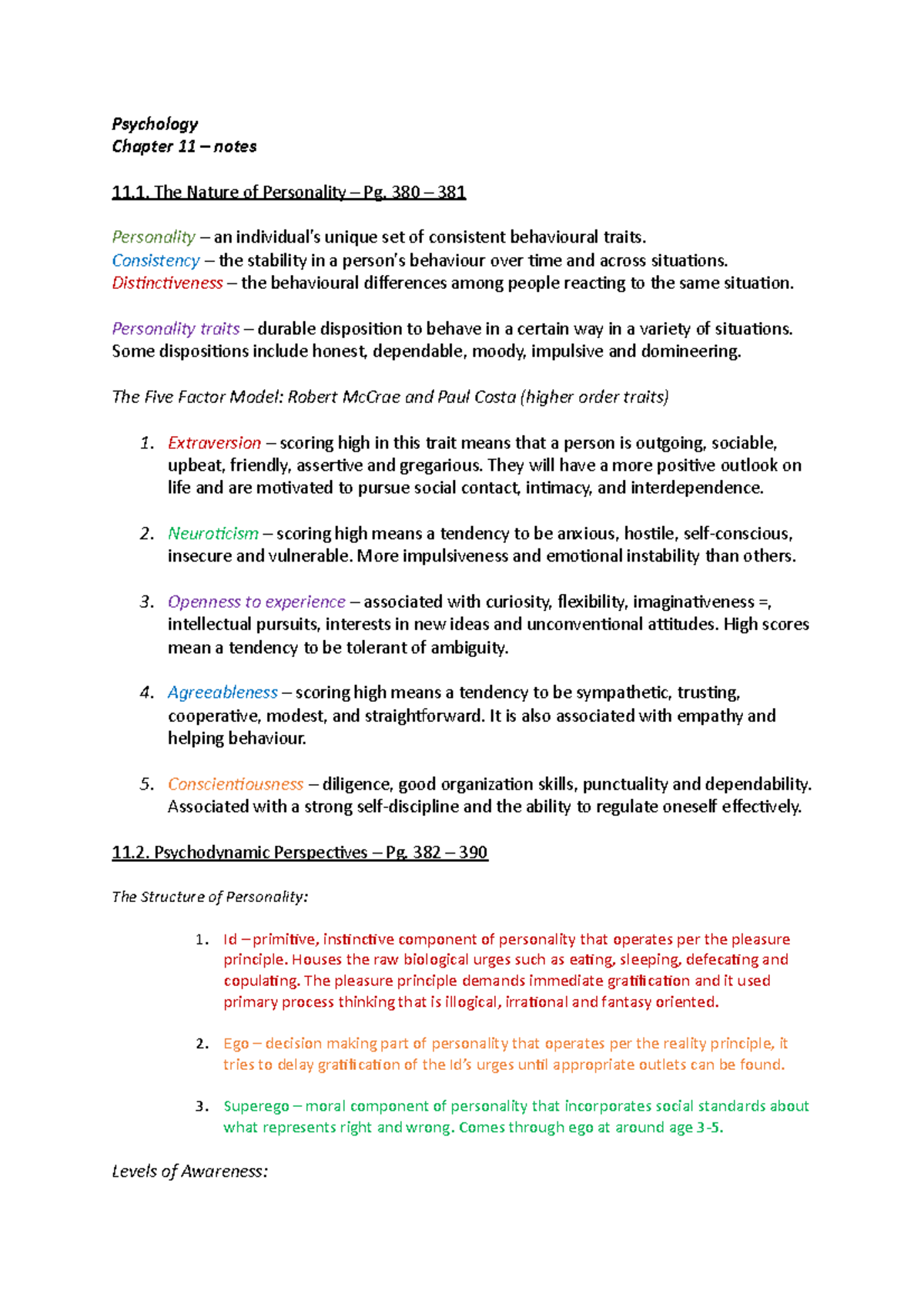 Psychology ch 11 - I only summarized the most important parts of the ...