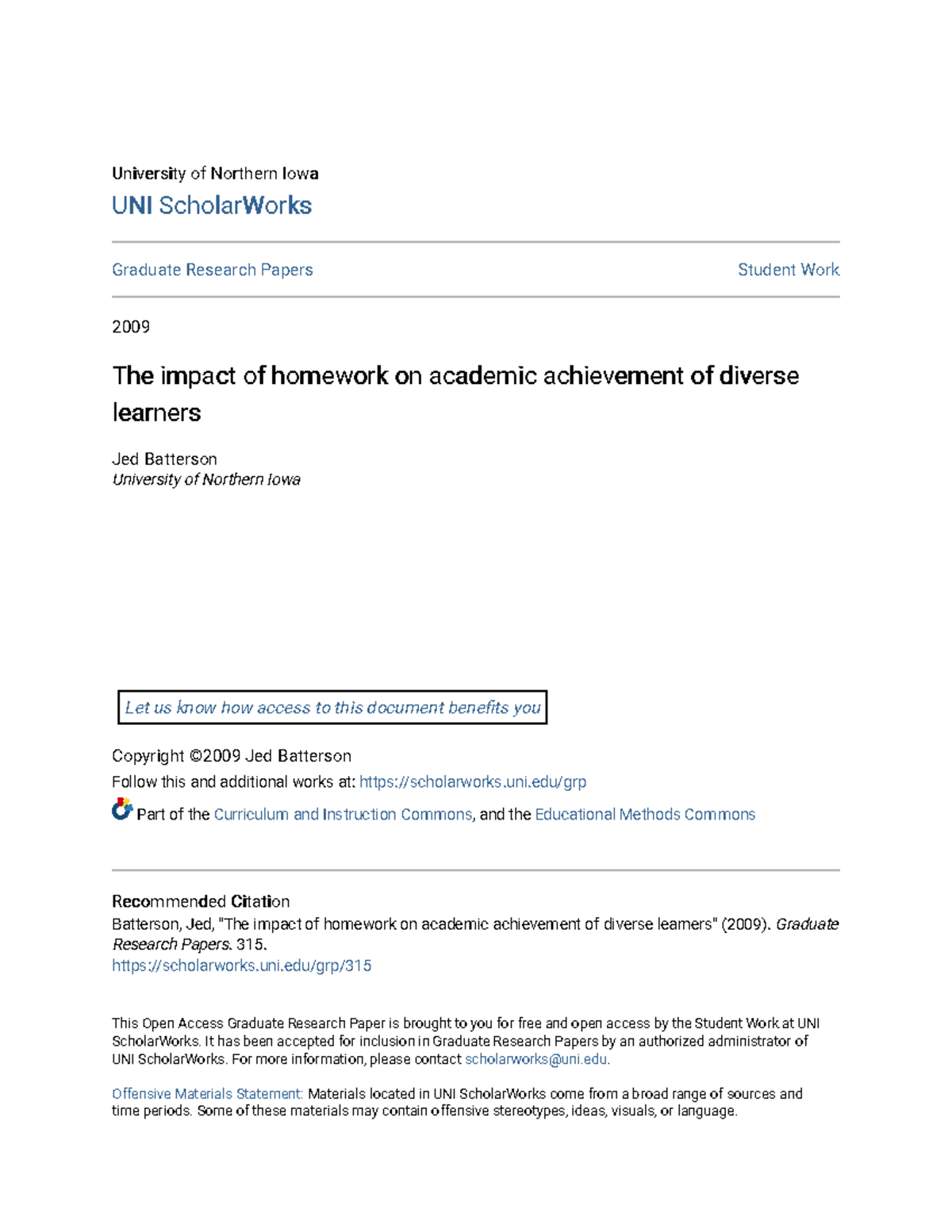 The impact of homework on academic achievement of diverse learner ...