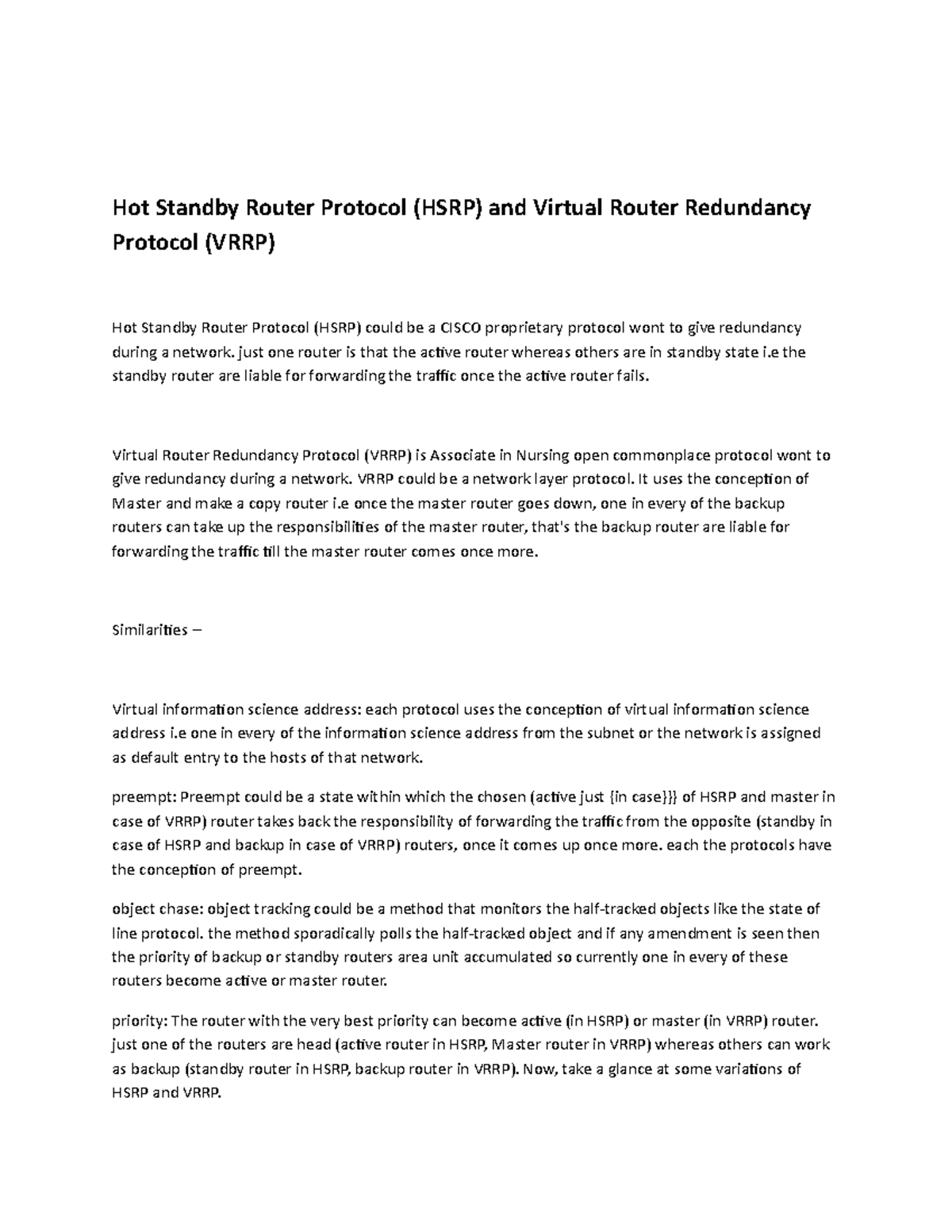 Hot Standby Router Protocol (HSRP) and Virtual Router Redundancy ...
