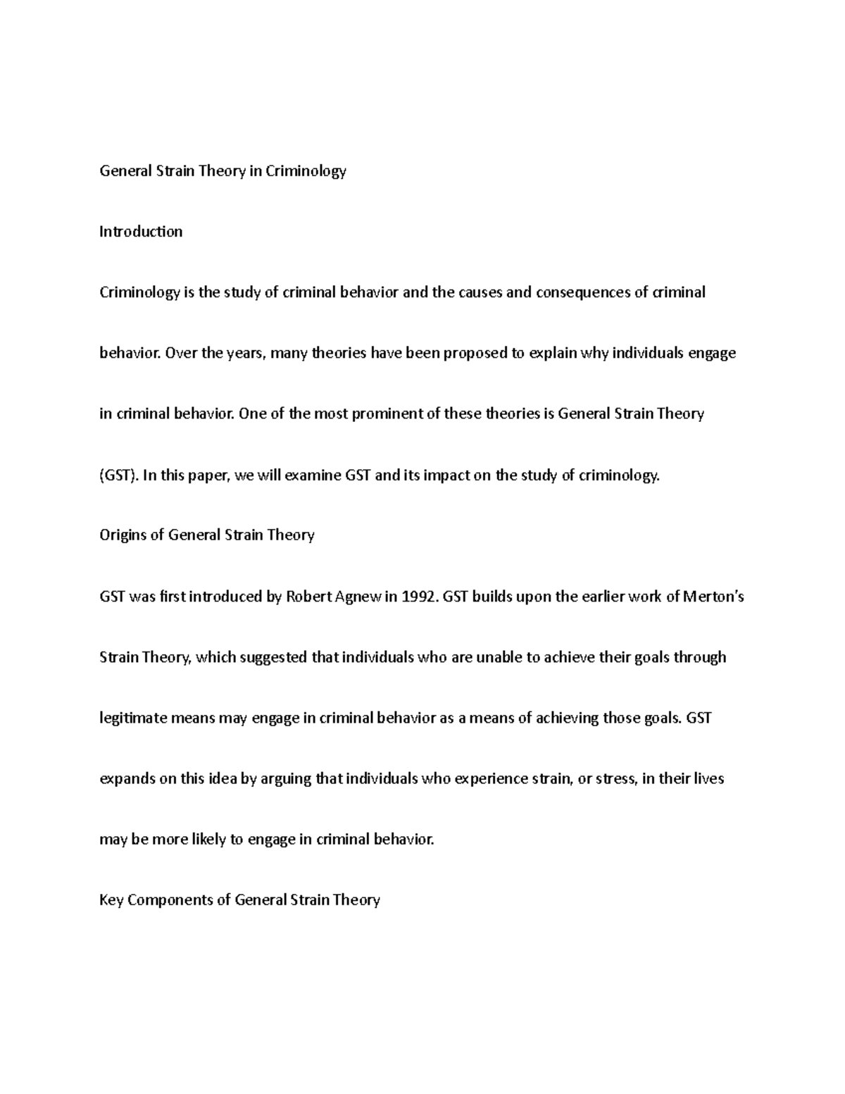CT19 - notes - General Strain Theory in Criminology Introduction ...
