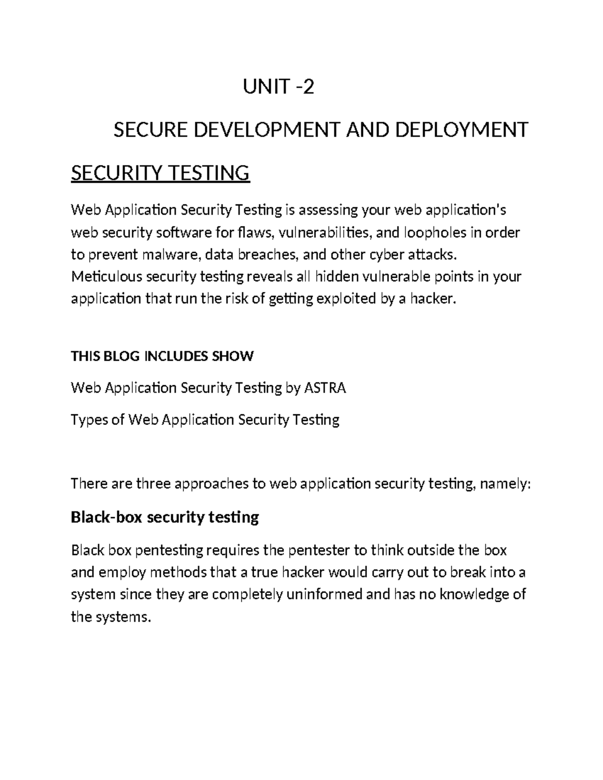 Web Notes Unit Secure Development And Deployment Security Testing
