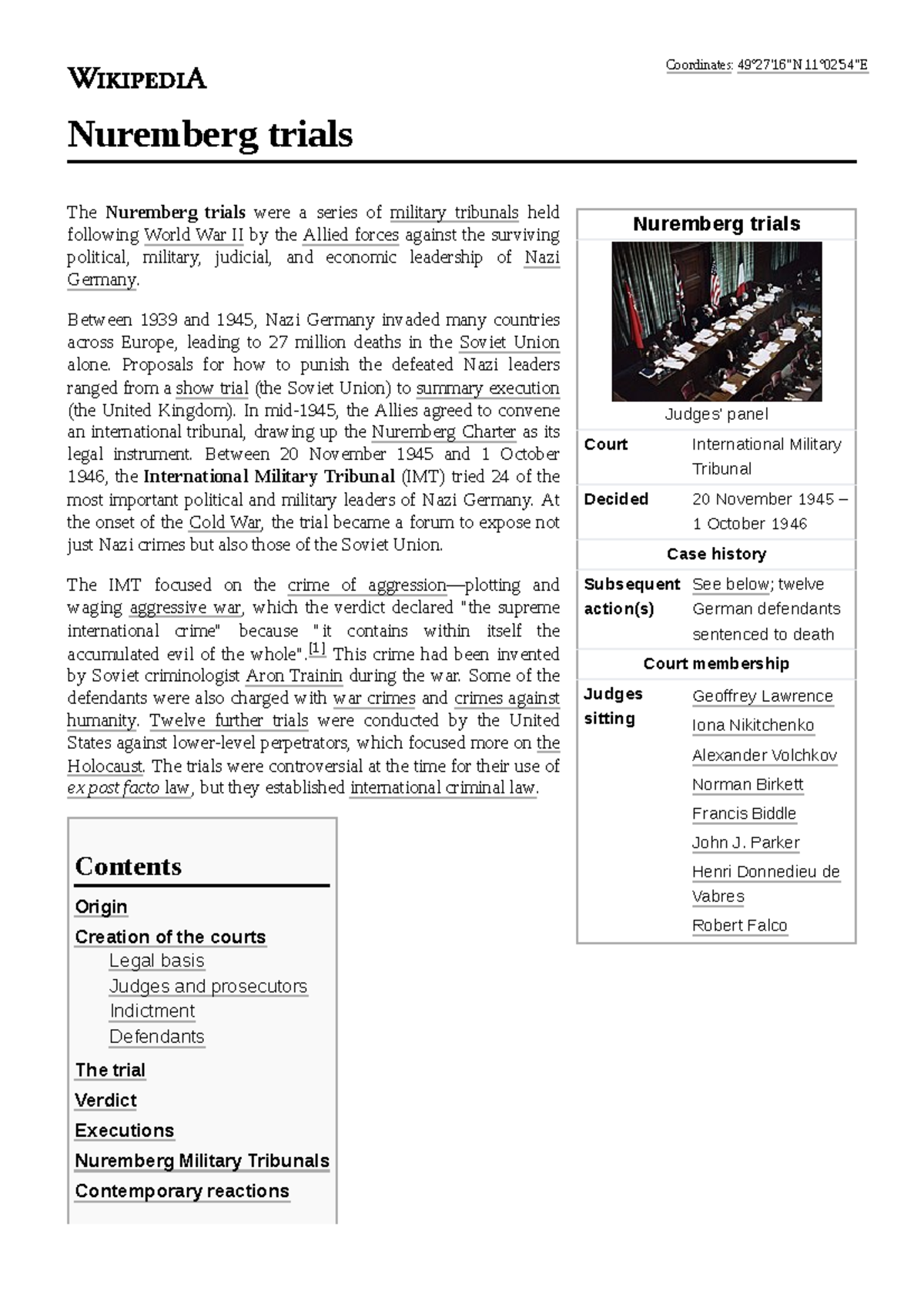 Nuremberg trials - study guide material - Nuremberg trials Judges ...