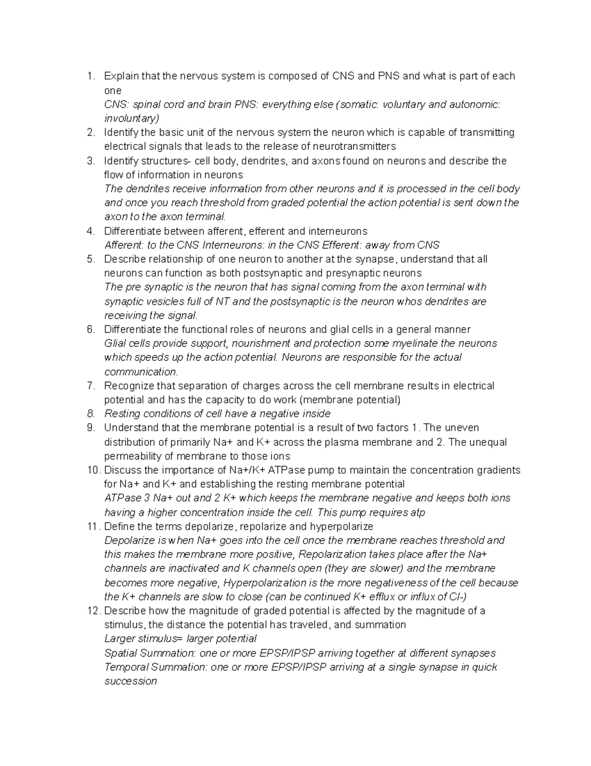 Human Phys Exam 2 Learning Objectives - Explain that the nervous system ...